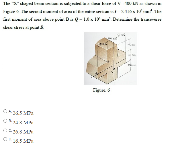 Solved The “X” shaped beam section is subjected to a shear | Chegg.com