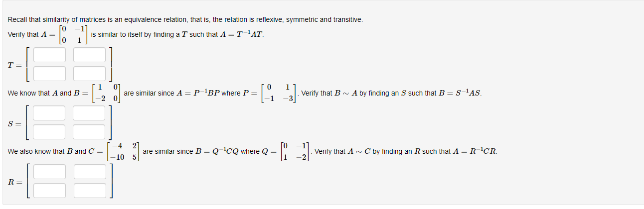 Solved Recall that similarity of matrices is an equivalence | Chegg.com