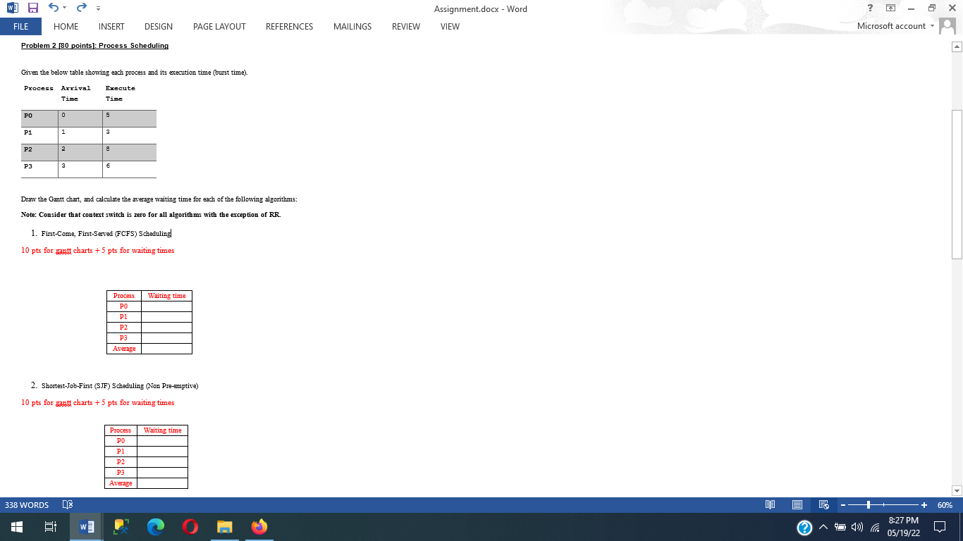 Solved WS 2 = FILE Problem 2 [80 points]: Process Scheduling | Chegg.com