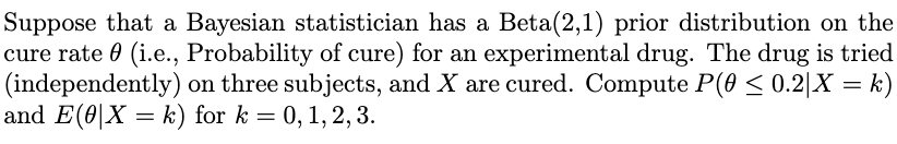 Solved Suppose that a Bayesian statistician has a Beta(2,1) | Chegg.com
