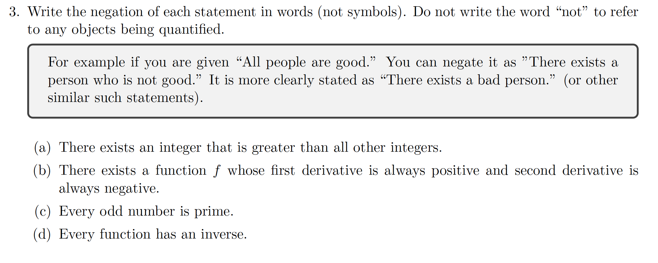 Solved 3. Write the negation of each statement in words (not | Chegg.com