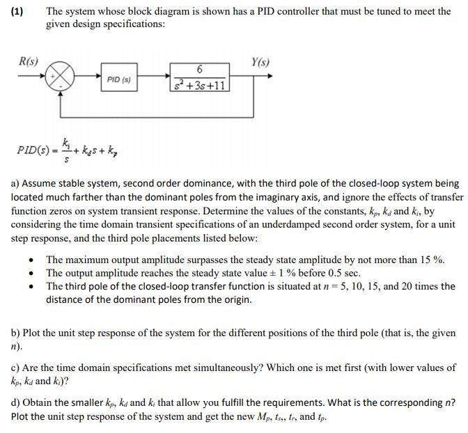 (1) The system whose block diagram is shown has a PID | Chegg.com