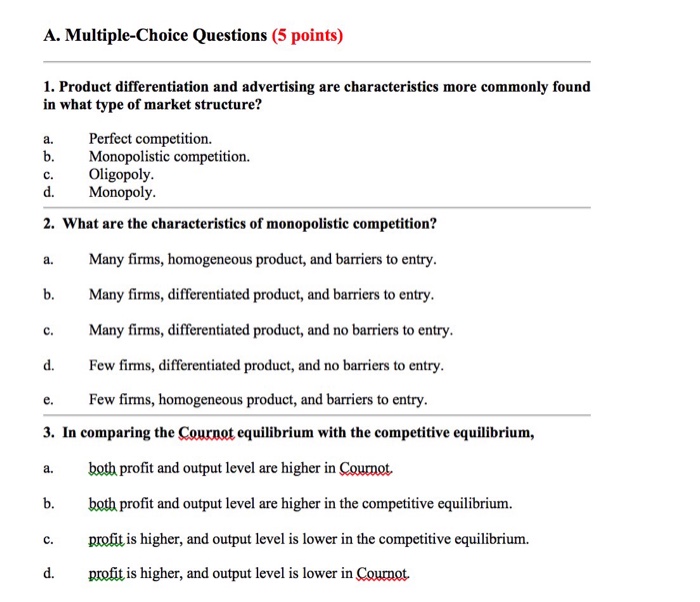 Solved A. Multiple-Choice Questions (5 points) 1. Product | Chegg.com