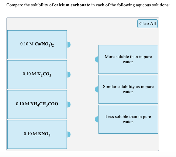 Solved Compare the solubility of calcium carbonate in each | Chegg.com