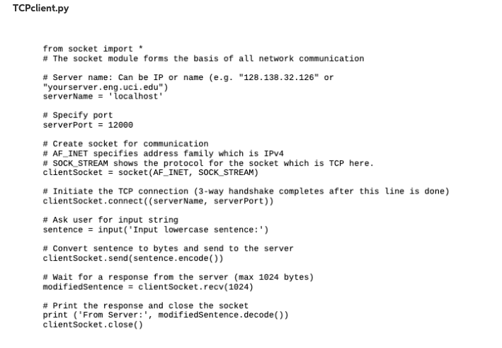 Solved In the TCPclient.py code, the server Port is | Chegg.com