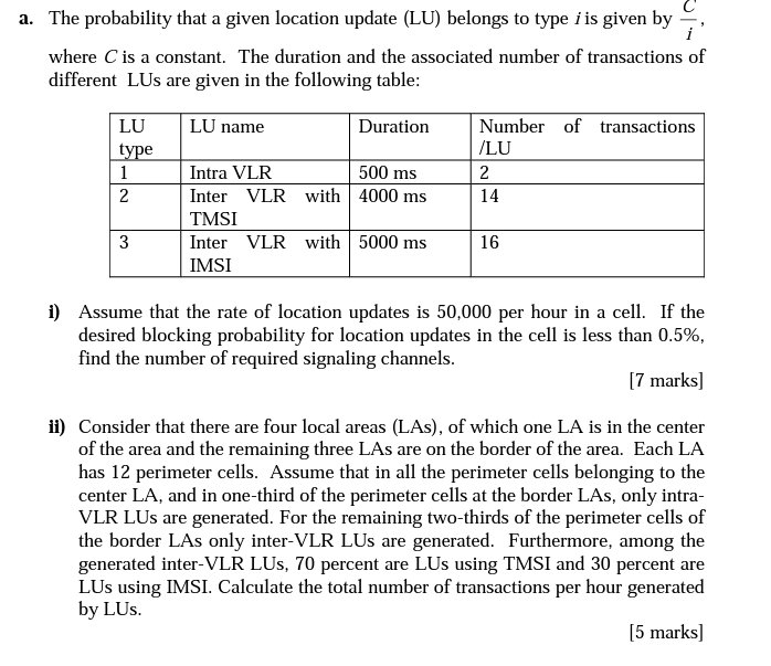 a. The probability that a given location update (LU) | Chegg.com