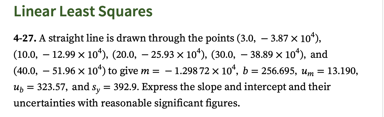 Solved Linear Least Squares 4-27. A straight line is drawn | Chegg.com