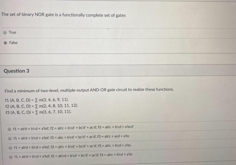 Solved The set of binary NOR gate is a functionally complete | Chegg.com