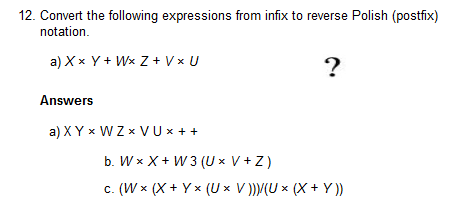 Solved Convert the following expressions from infix to | Chegg.com