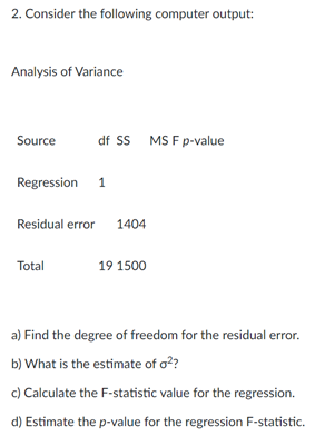 Solved 2. Consider the following computer output: Analysis | Chegg.com