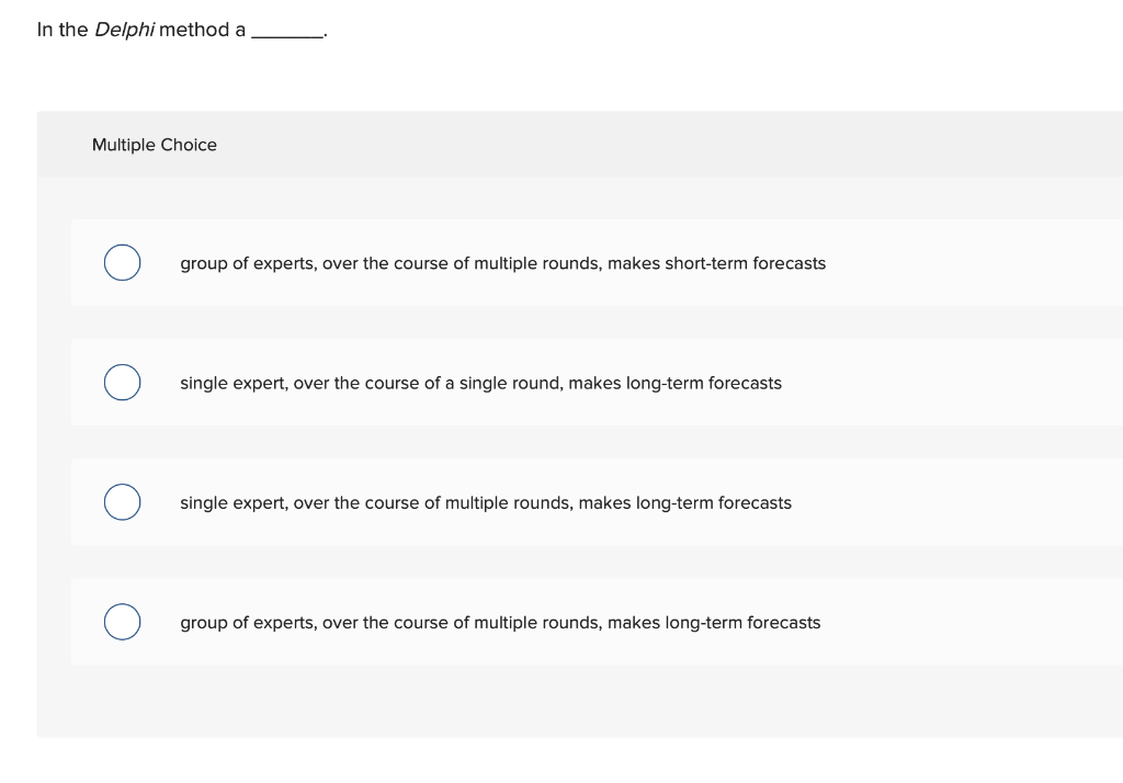 Solved In the Delphi method a Multiple Choice group of | Chegg.com