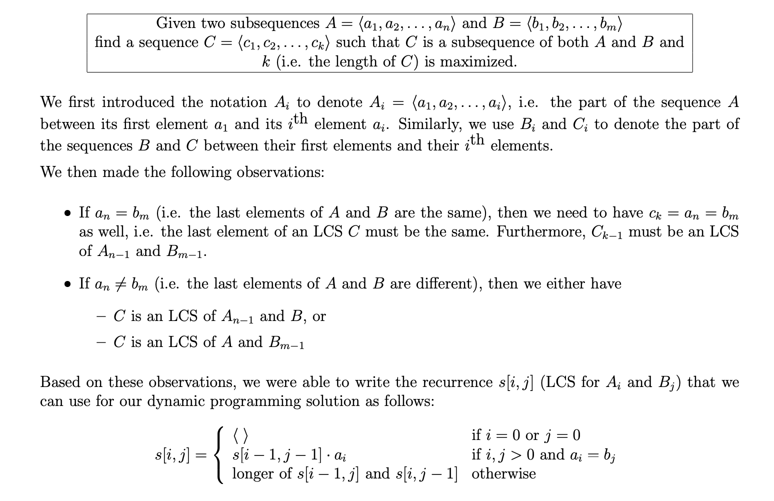 Solved Given two subsequences A = (a1, 22, ,an) and B = | Chegg.com