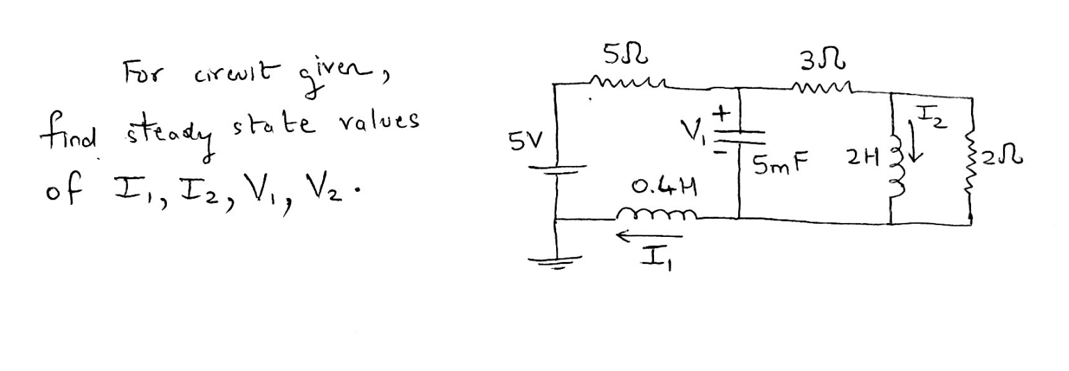 Solved For circuit given, find steady state values of | Chegg.com