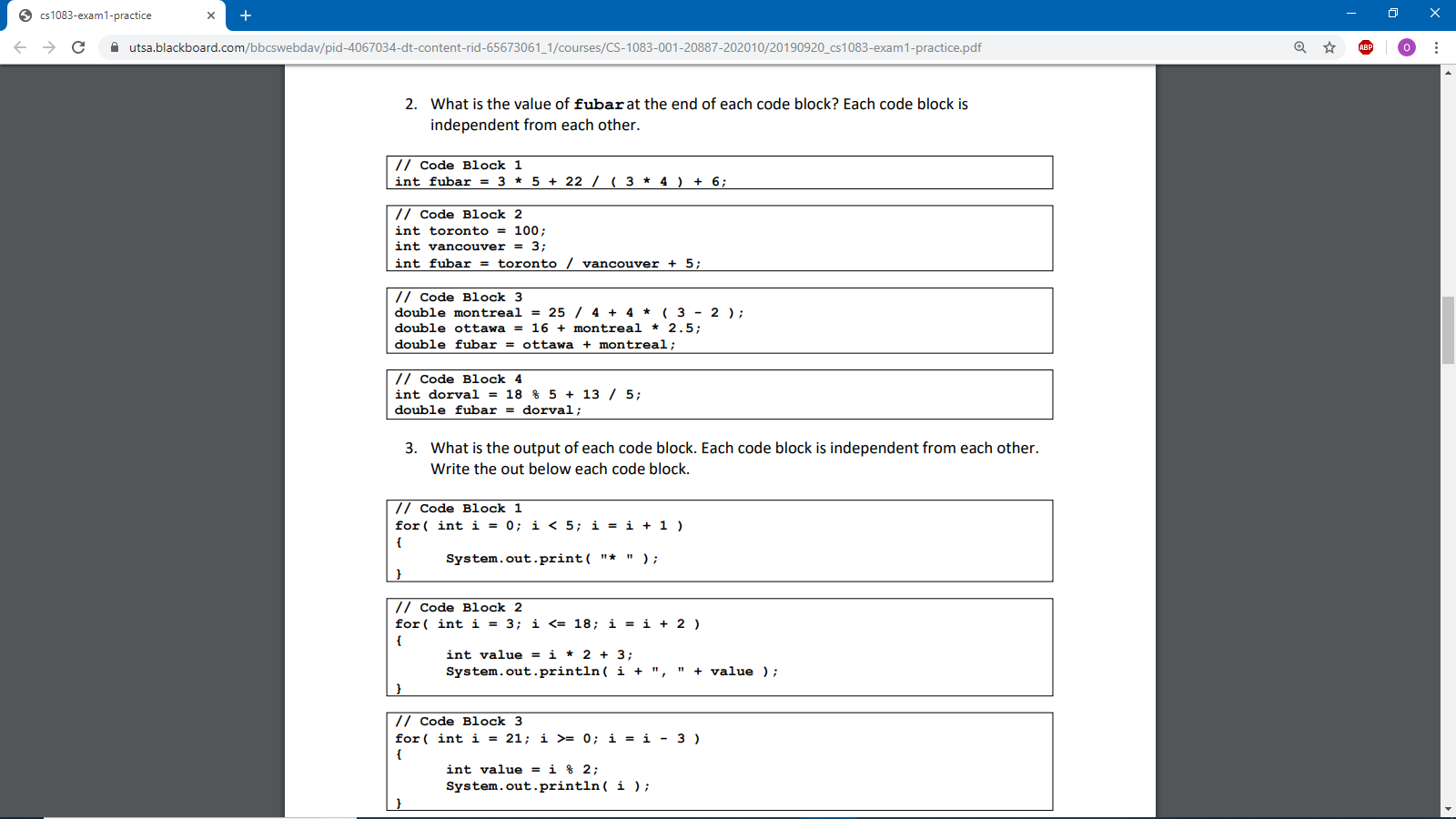 Solved cs1083-exam1-practice - 0 X → C u | Chegg.com