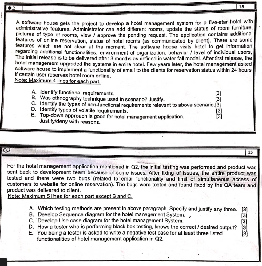Solved For the hotel management application mentioned in Q2, | Chegg.com
