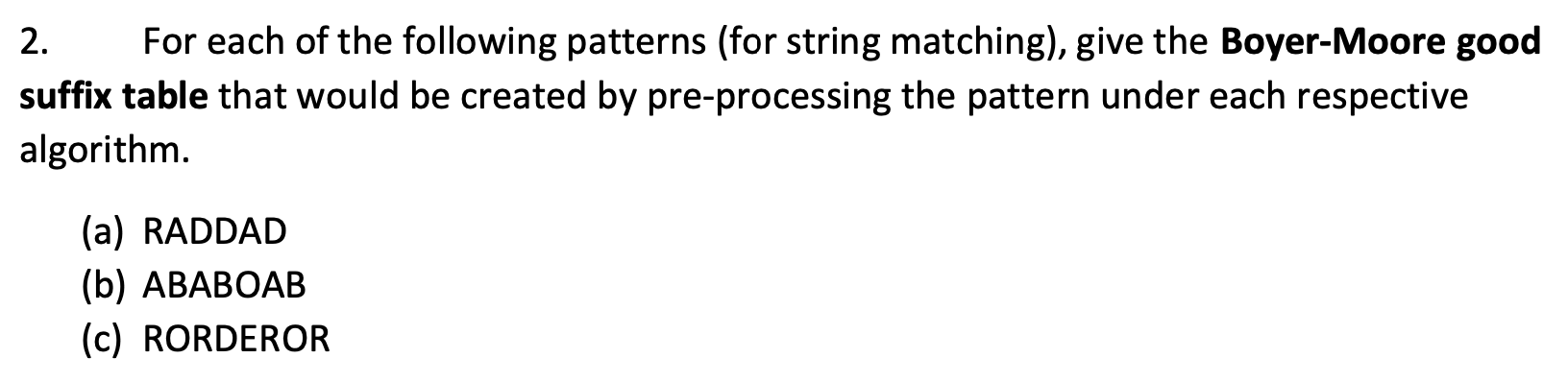 Solved 2. For each of the following patterns (for string | Chegg.com