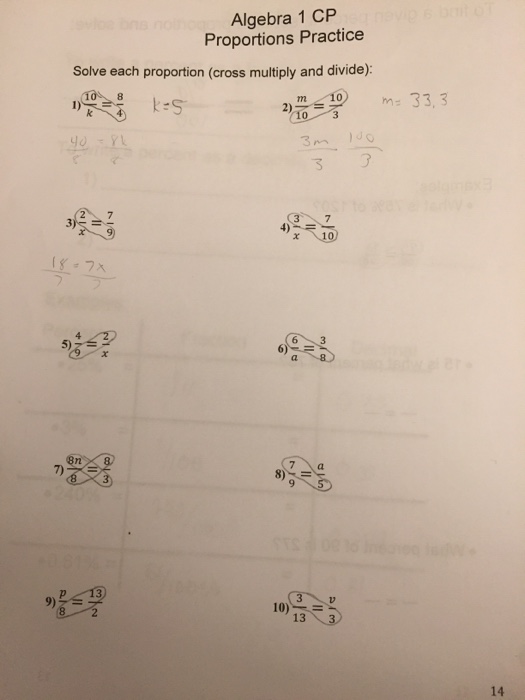 Solved Algebra 1 CP Proportions Practice Solve each | Chegg.com
