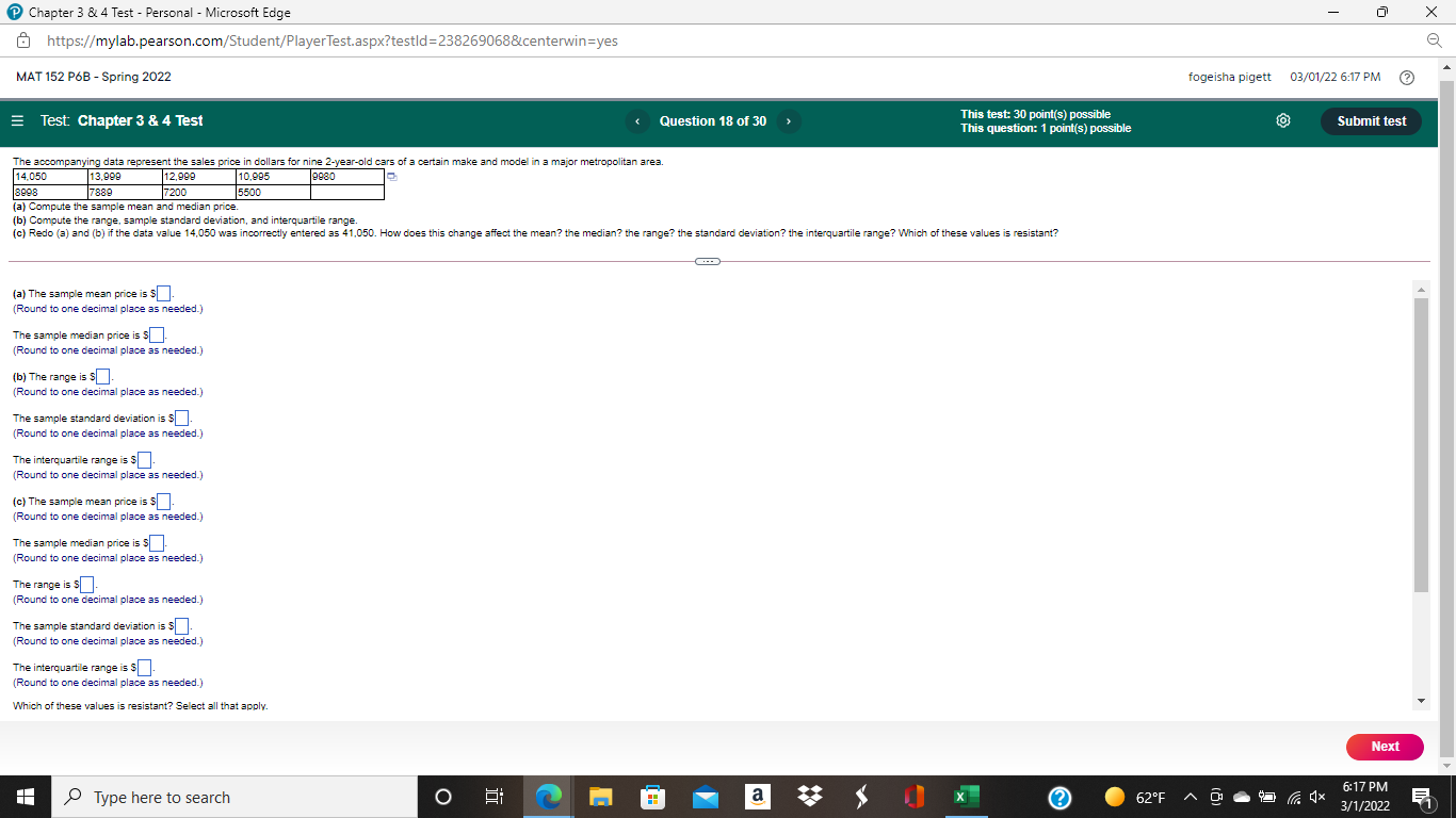 X Chapter 3 & 4 Test - Personal - Microsoft Edge @ | Chegg.com