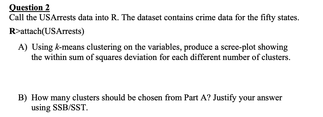 Solved Question 2 Call the USArrests data into R. The | Chegg.com