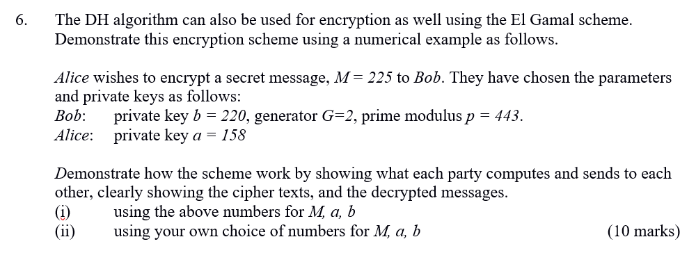 Solved 6 The Dh Algorithm Can Also Be Used For Encryption 