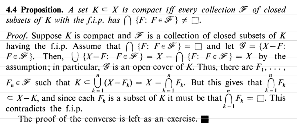 Solved 4.4 Proposition. A set Kc X is compact iff every | Chegg.com