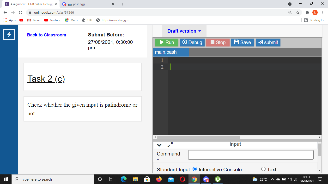 Solved - Assignment - GDB online Debug x 2 b-post-egg х € → | Chegg.com
