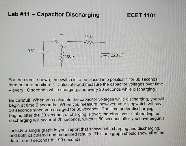 Solved Lab #11 Capacitor Discharging ECET 1101 56 k ww 92 9 | Chegg.com