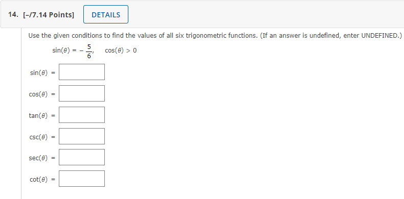 Solved Use the given conditions to find the values of all | Chegg.com