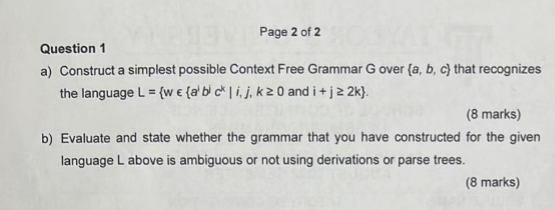 Solved a) Construct a simplest possible Context Free Grammar | Chegg.com