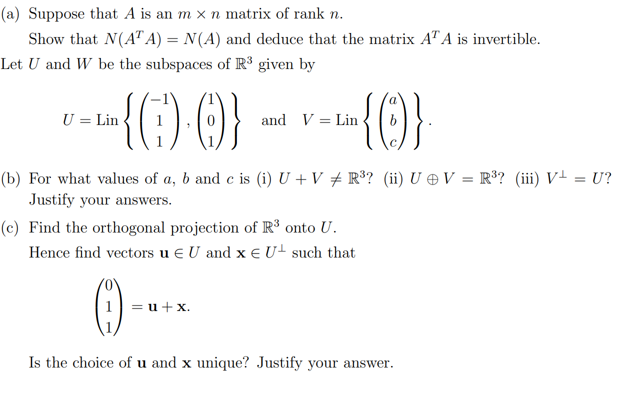 Solved (a) Suppose that A is an m x n matrix of rank n. Show | Chegg.com