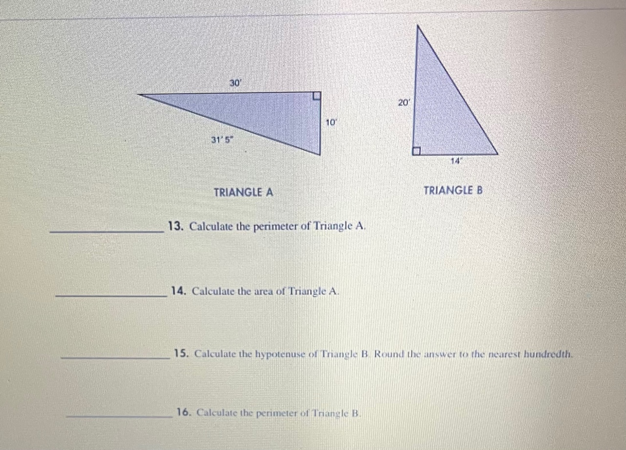 Solved TRIANGLE A TRIANGLE B 13. Calculate the perimeter of | Chegg.com