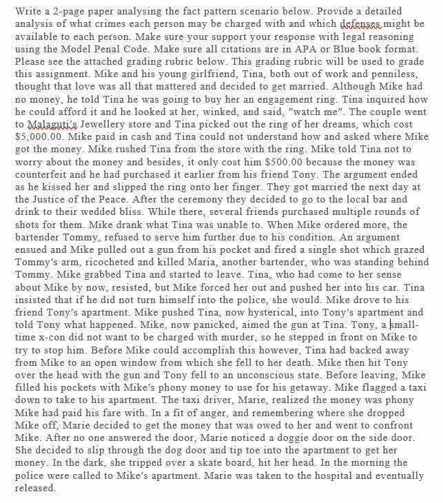 Write a 2-page paper analysing the fact pattern | Chegg.com