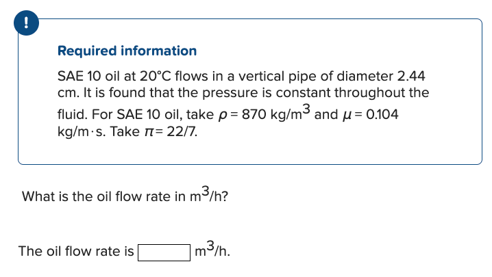Solved Required information SAE 10 oil at 20∘C flows in a | Chegg.com