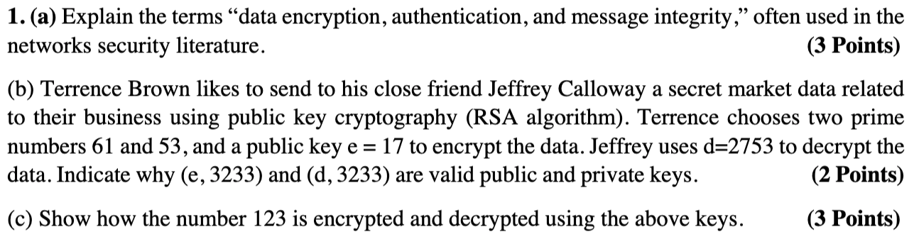 Solved 1 A Explain The Terms “data Encryption