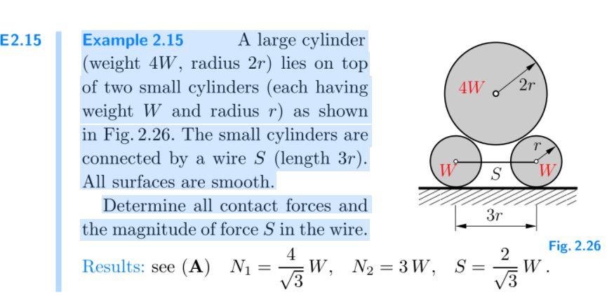 Solved E2.15 Example 2.15 A large cylinder (weight 4W, | Chegg.com