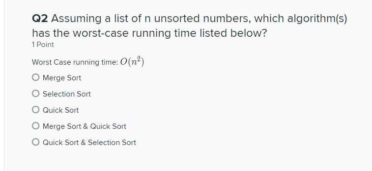 Solved Q2 Assuming a list of n unsorted numbers, which | Chegg.com