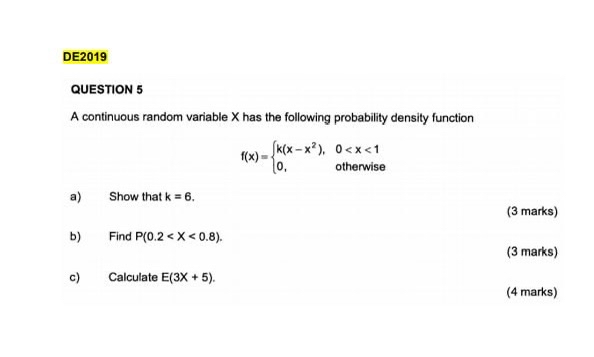 Solved A continuous random variable X has the following | Chegg.com