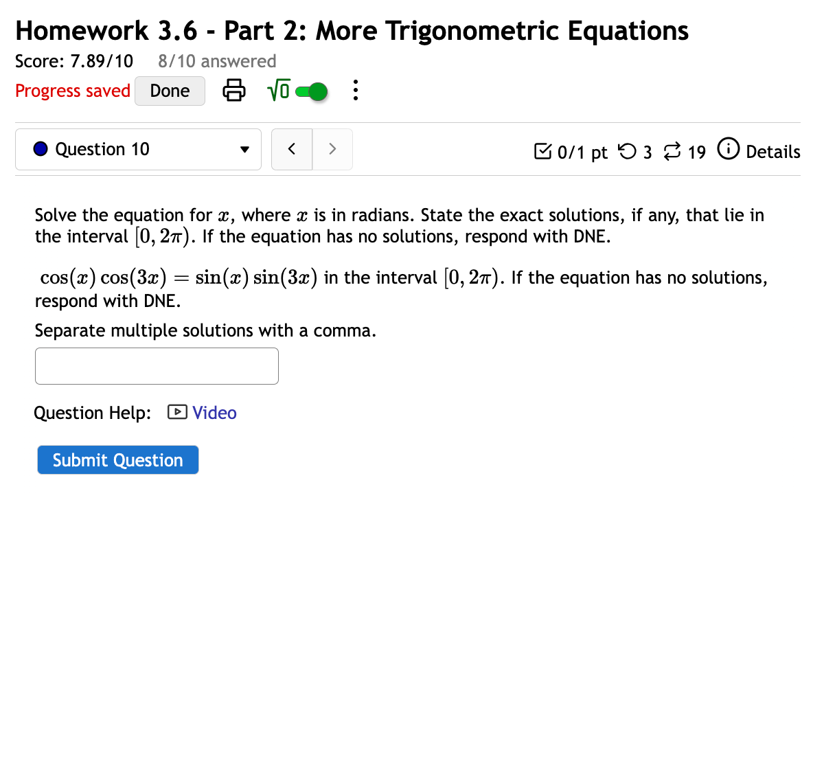 Solved Homework 3.6 - Part 2: More Trigonometric Equations | Chegg.com