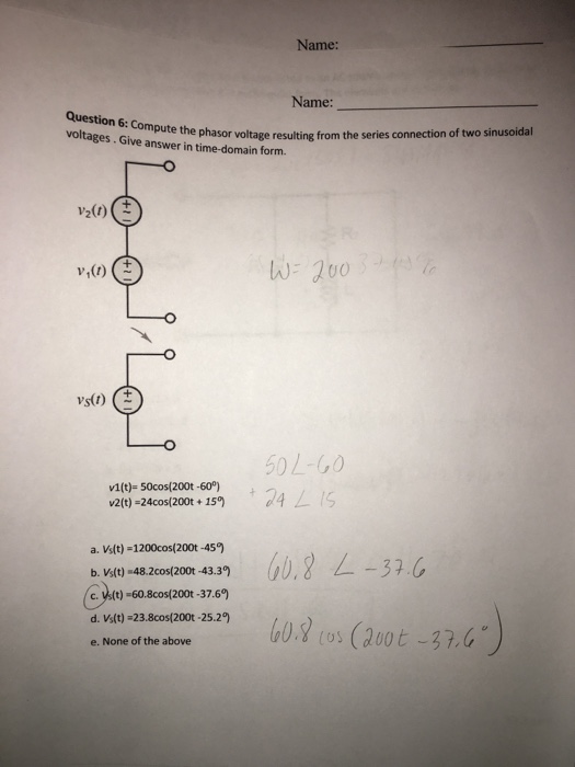 Solved Compute the phasor voltage resulting from the series | Chegg.com
