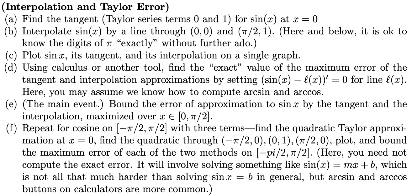 Solved (Interpolation and Taylor Error) (a) Find the tangent | Chegg.com