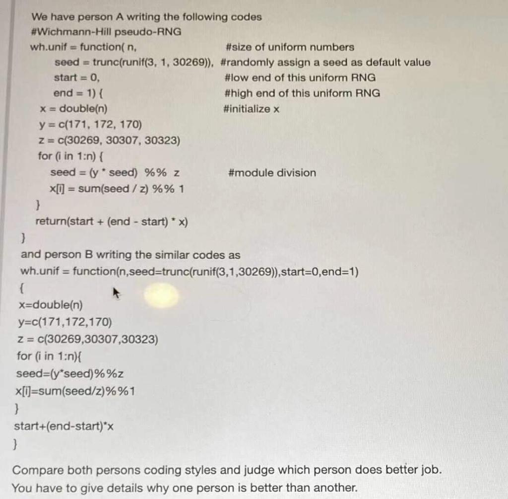 Solved We have person A writing the following codes | Chegg.com