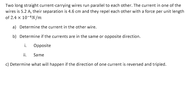 Solved Two long straight current-carrying wires run parallel | Chegg.com