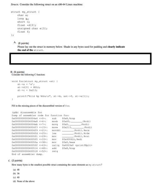 Solved Structs. Consider the following struct on an x86-64 | Chegg.com