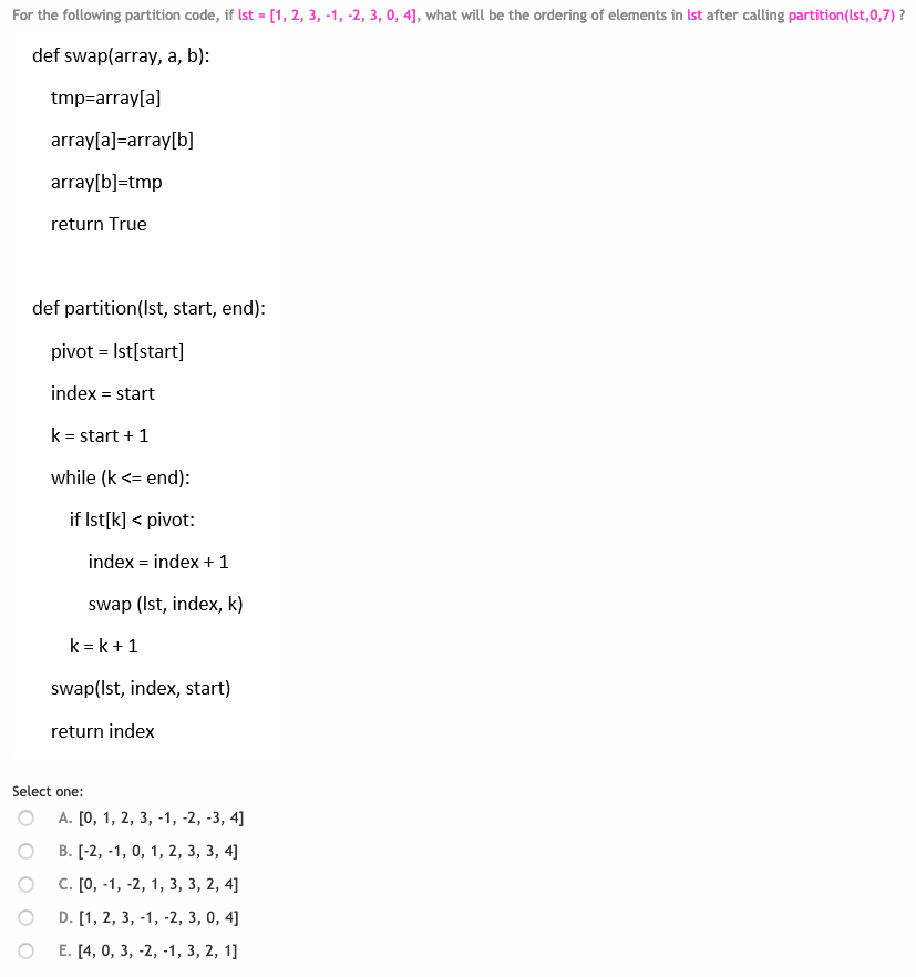 Solved For the following partition code, if Ist = [1, 2, 3, | Chegg.com
