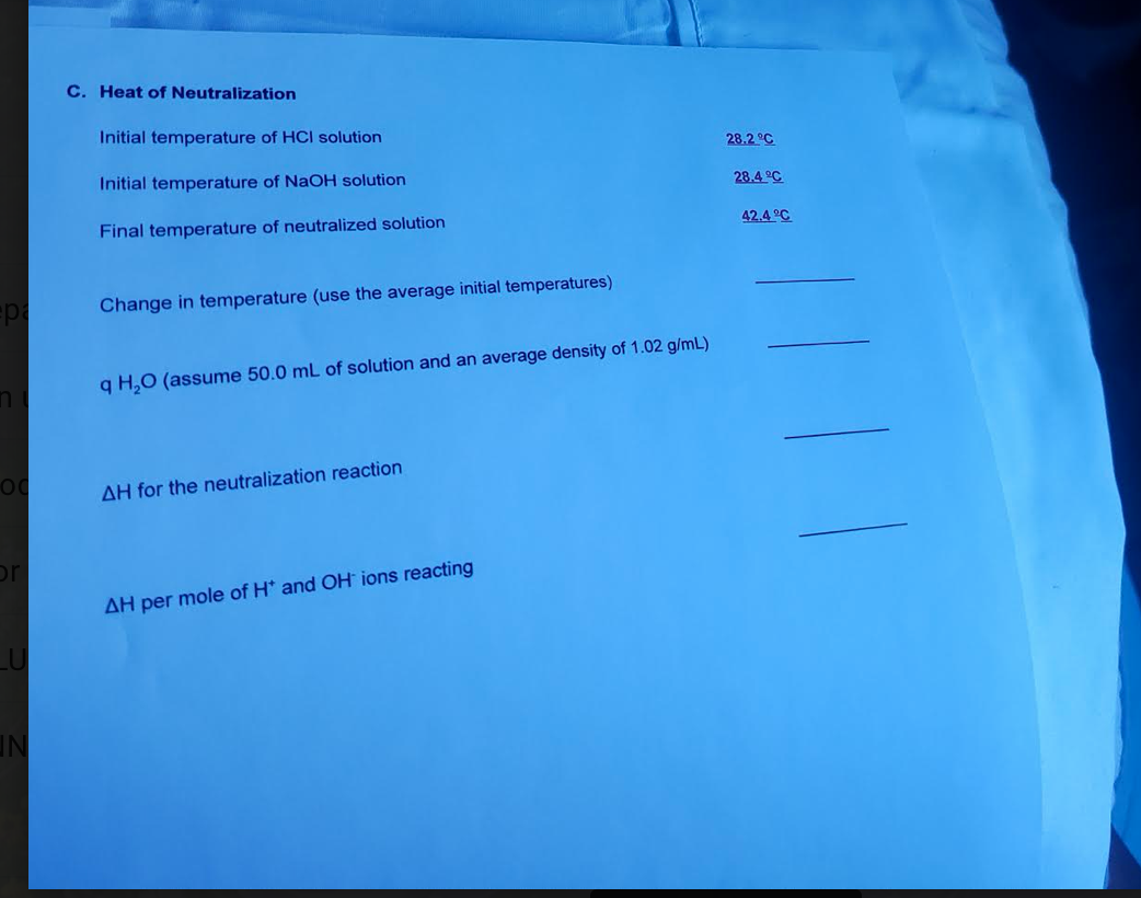 Solved Experiment 14 Name: Data and Calculations: Heat | Chegg.com