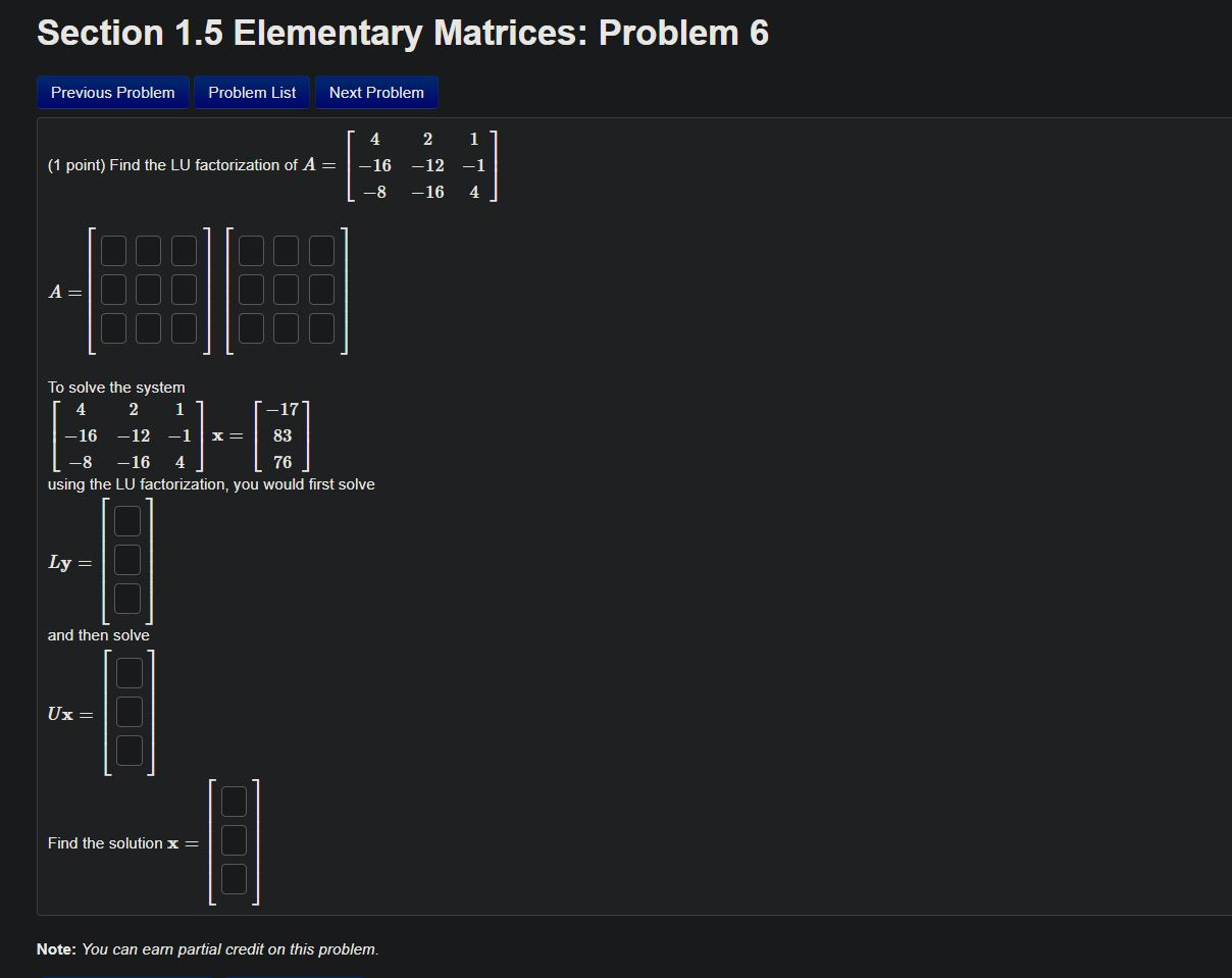 Solved Section 1.5 Elementary Matrices: Problem 6 Previous | Chegg.com
