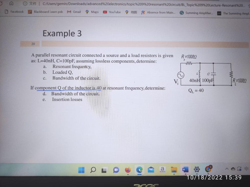 Solved A parallel resonant circuit connected a source and a | Chegg.com