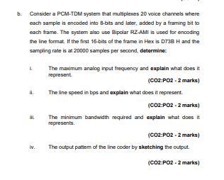 Solved b. Consider a PCM-TDM system that multiplexes 20 | Chegg.com