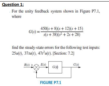 Solved For the unity feedback system shown in Figure P7.1, | Chegg.com