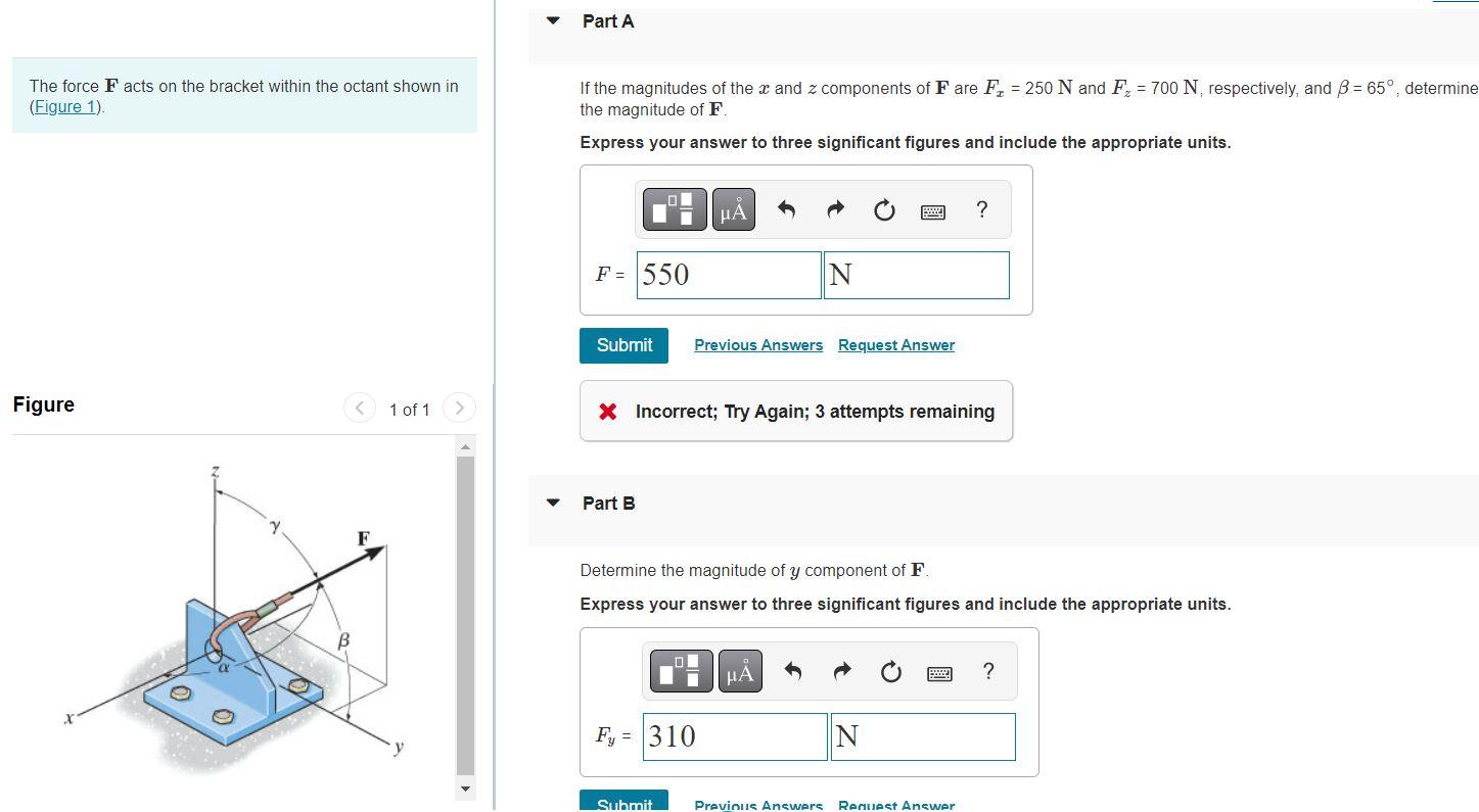 Solved The force Facts on the bracket within the octant | Chegg.com